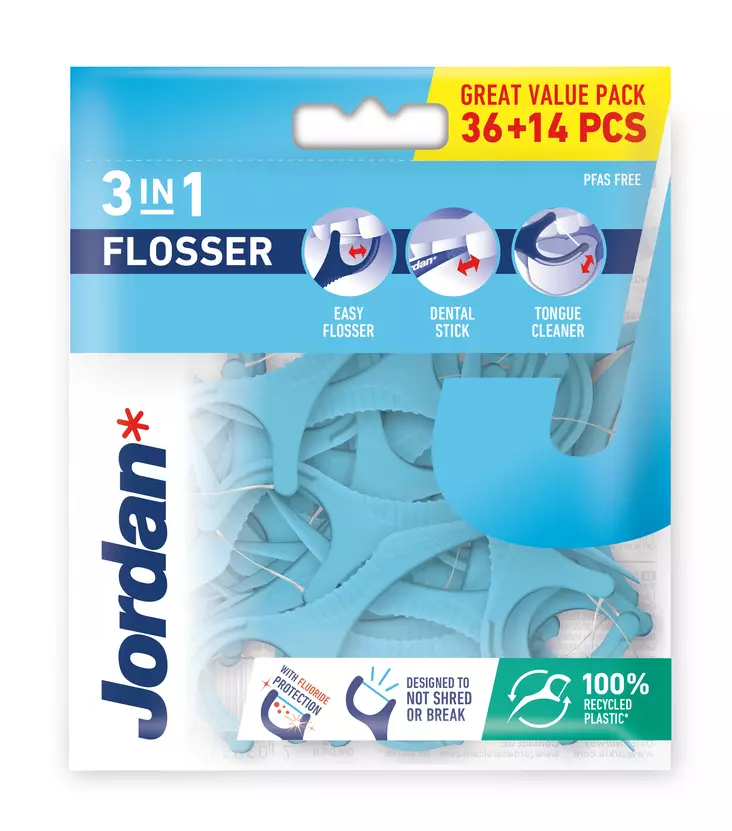 Jordan 3-in-1 Flosser hammaslankain 36+14kpl - Säästökuoppa verkkokauppa